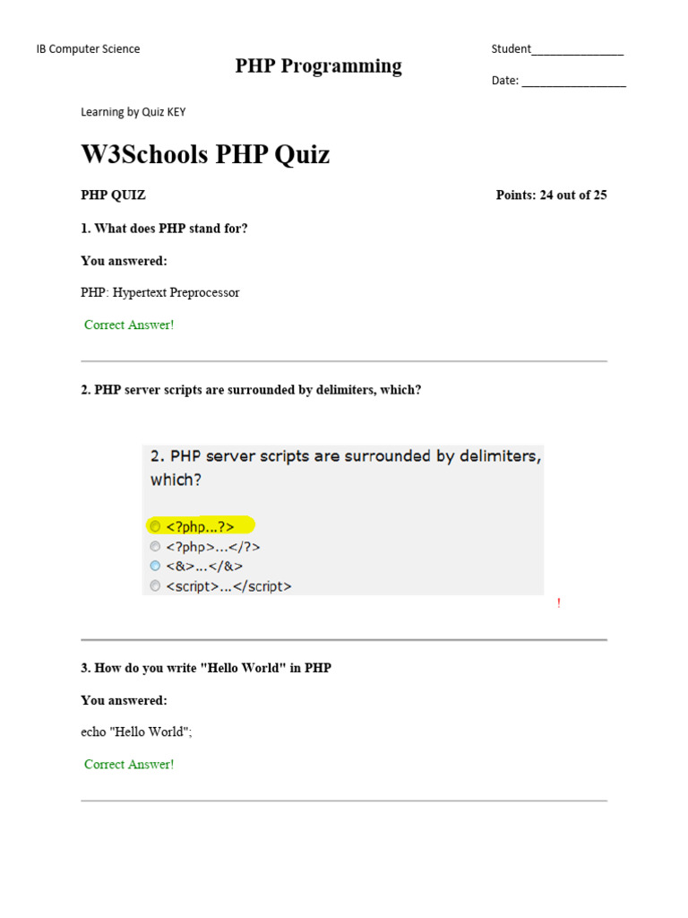 Learning by Quiz KEY | PDF | Php | Computer Programming