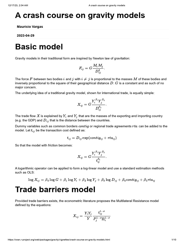 A Crash Course On Gravity Models | PDF | Dependent And Independent ...