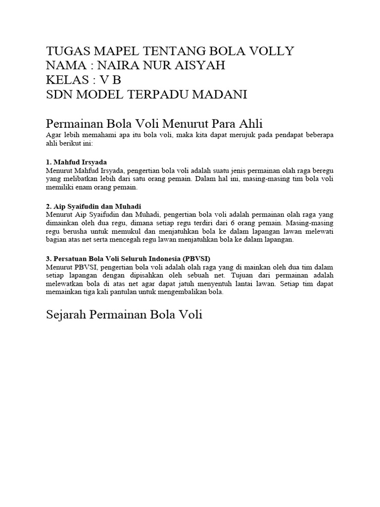 Tugas Mapel Tentang Bola Volly | PDF