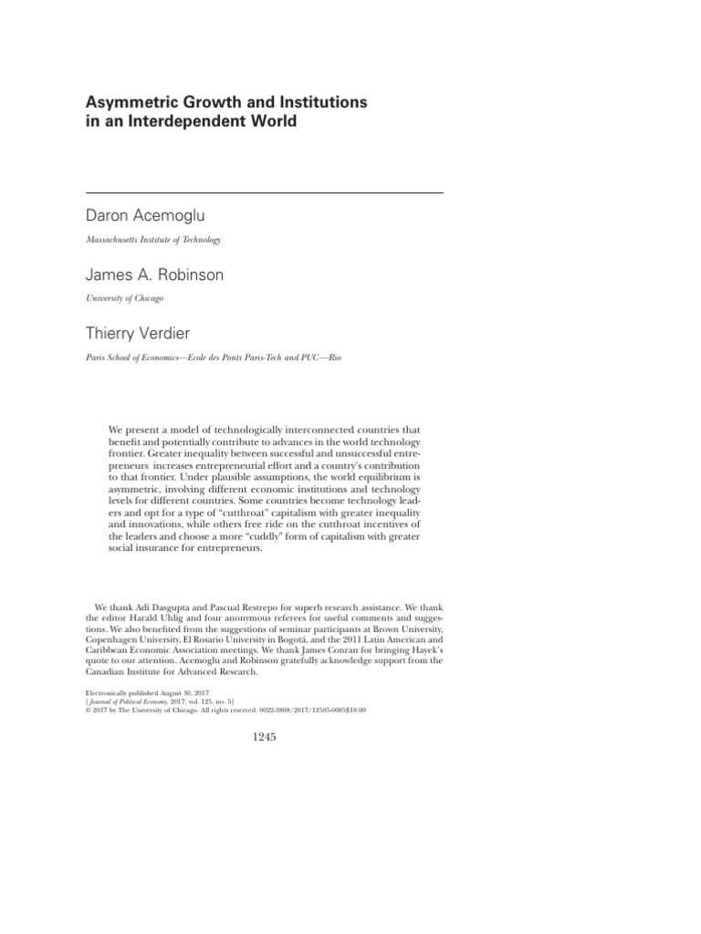 Asymmetric Growth and Institutions in An Interdepe | PDF | Economies ...