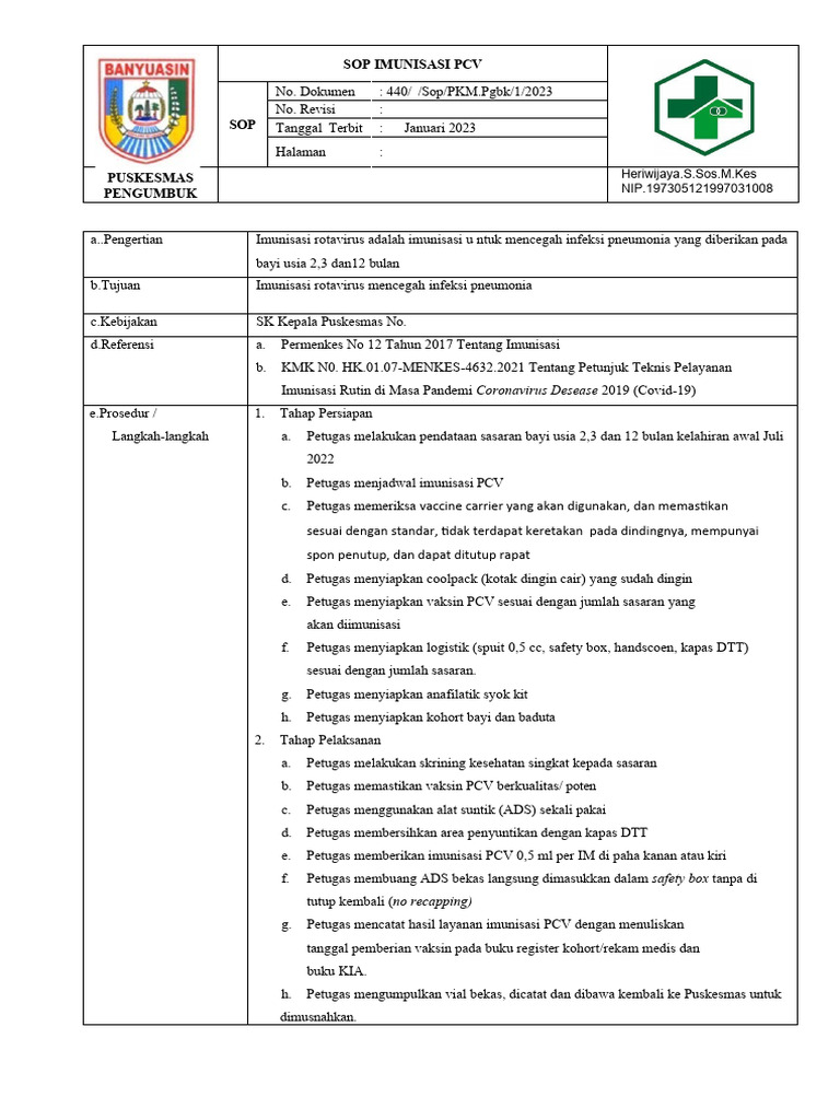 Sop Imunisasi PCV - Compress | PDF