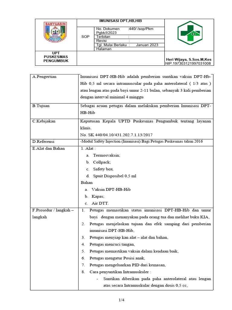 4.SOP IMUNISASI DPT-HB-Hib | PDF