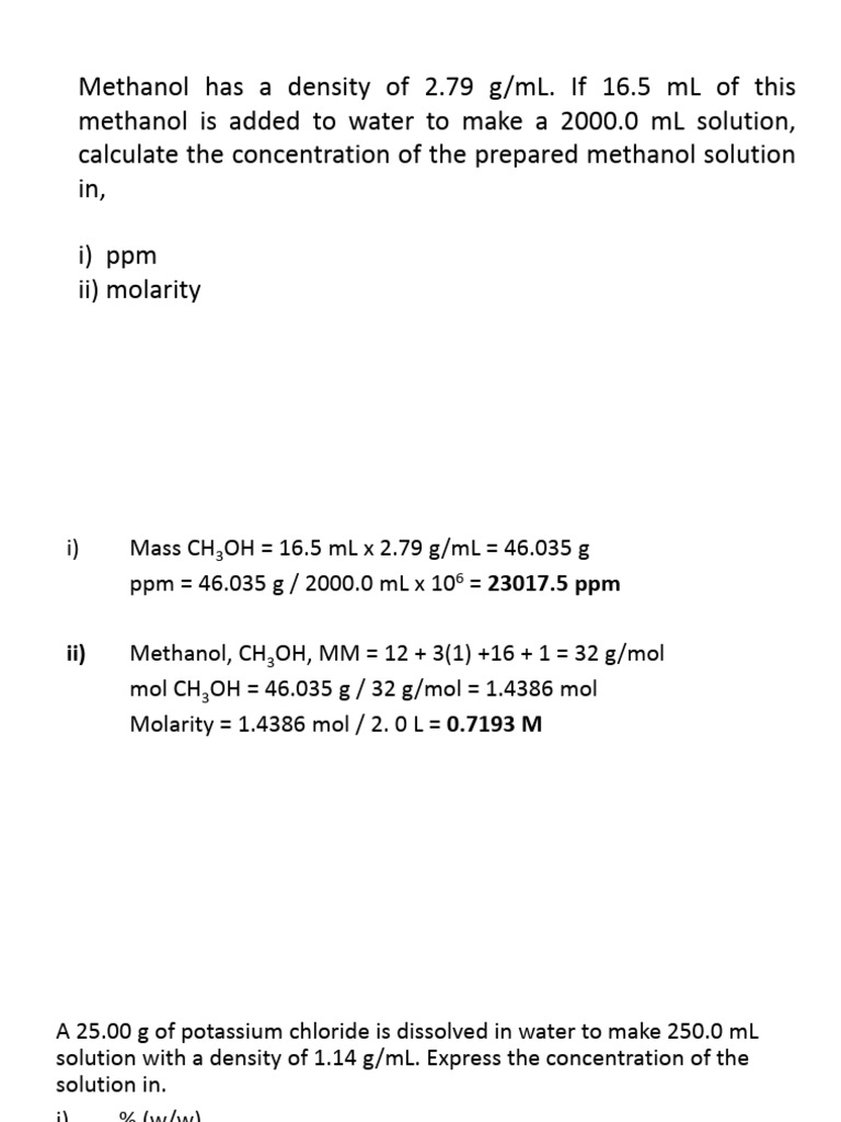 Exercise 1 | PDF | Concentration | Mass Fraction (Chemistry)