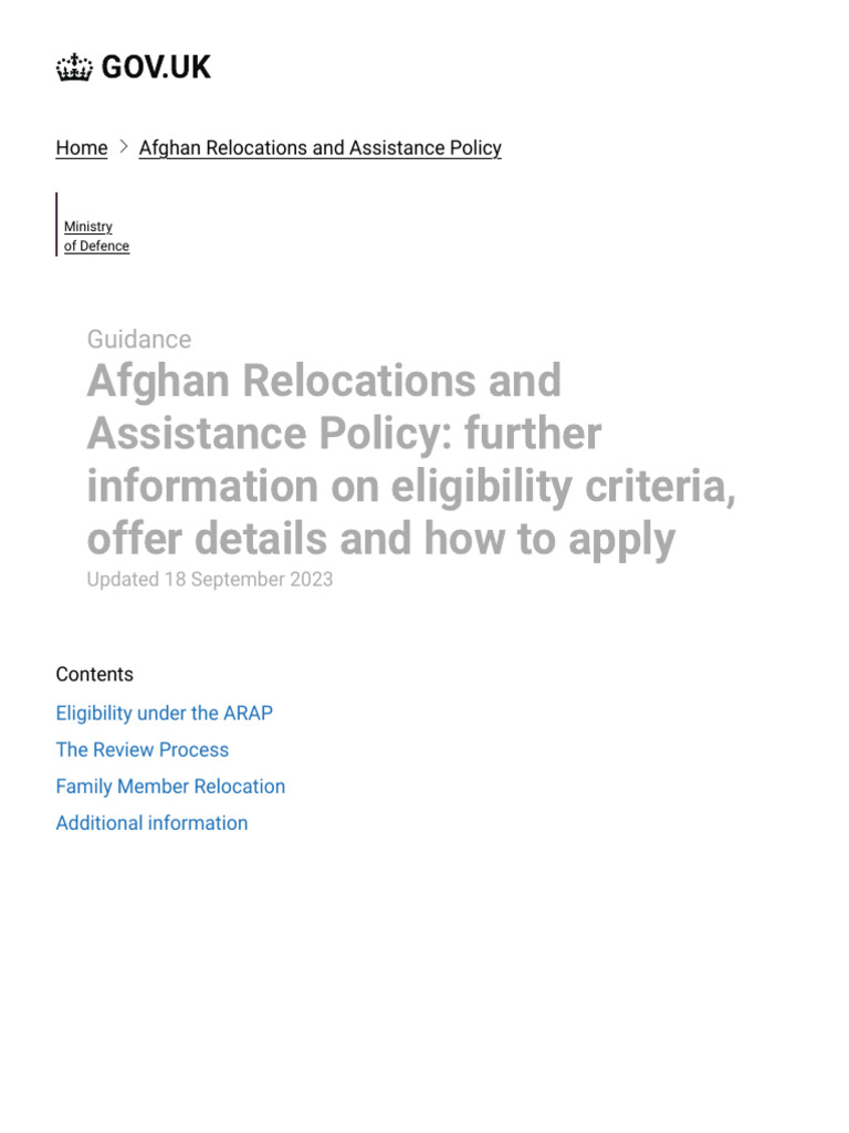 Afghan Relocations and Assistance Policy - Further Information On ...