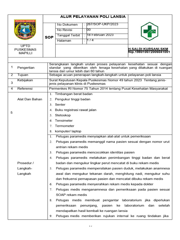 Sop Alur Poli Lansia | PDF | Pengembangan Diri | Kesehatan Holistik