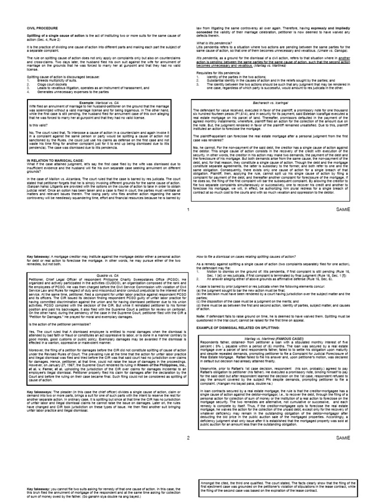 Splitting Causes of Action and Joinder Causes of Action | PDF