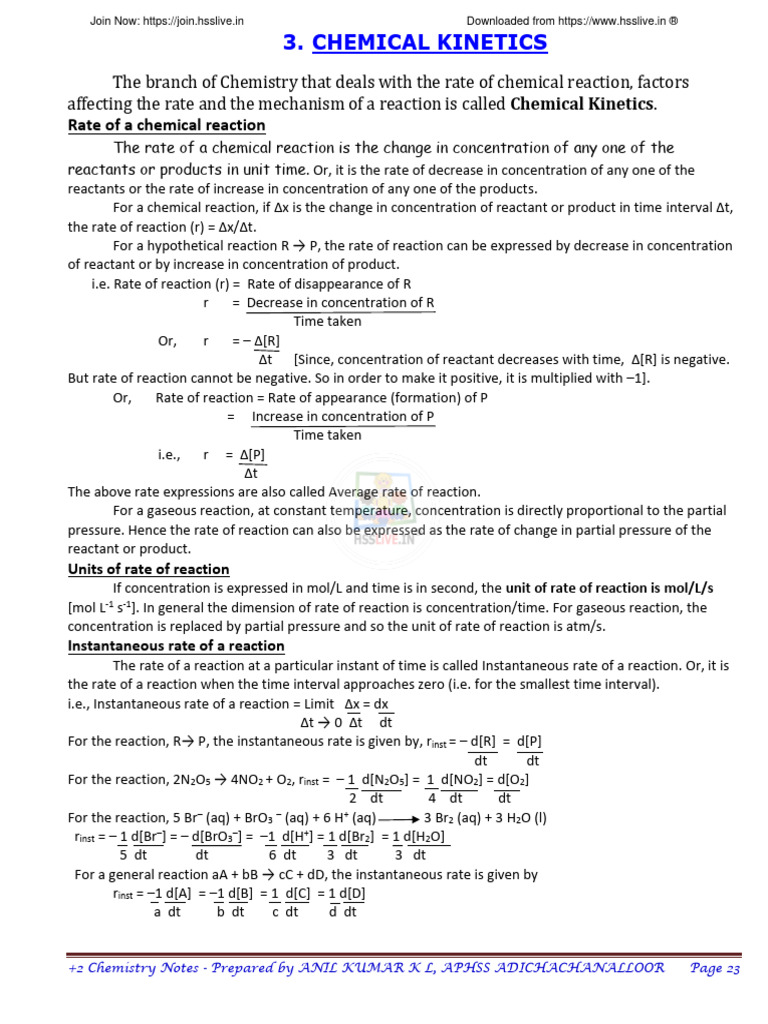 Hsslive Xii CH 3 Chemical Kinetics Anil | PDF | Reaction Rate ...