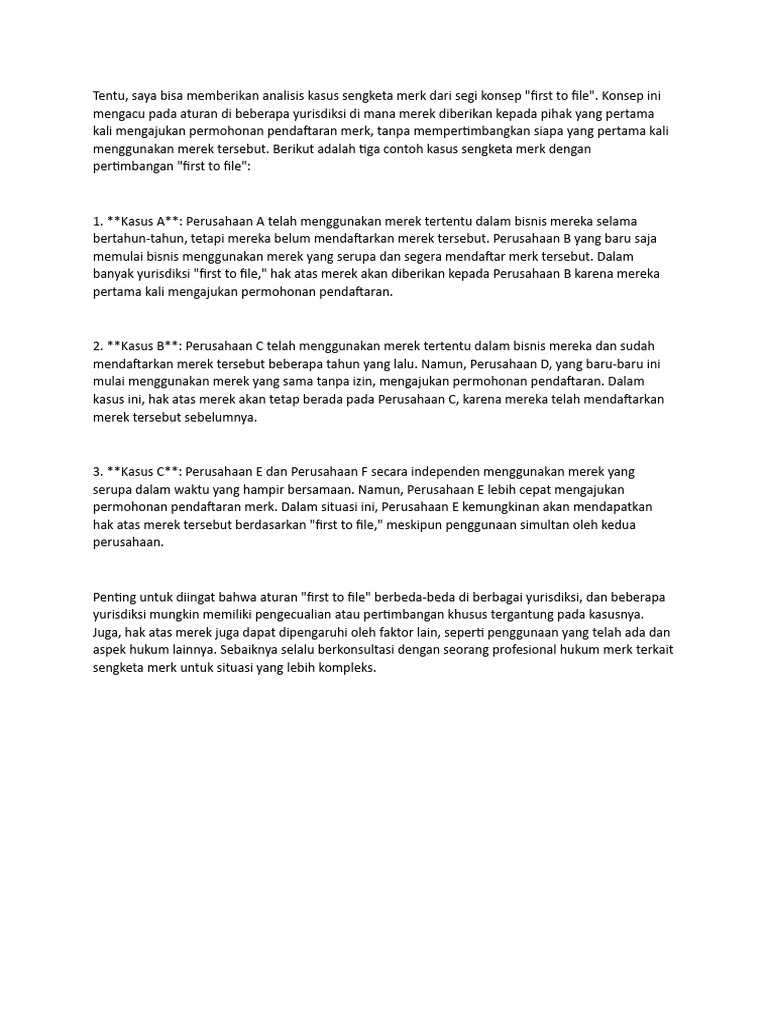 Analisis Sengketa Merek: First to File | PDF