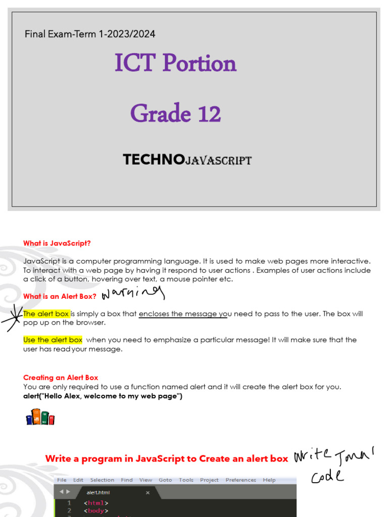 ICT Portion g12 | PDF | Variable (Computer Science) | Java Script