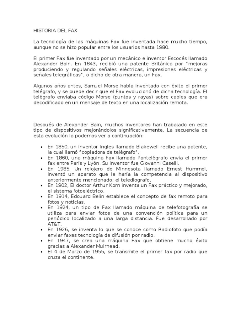 Historia Del Fax | PDF | Fax | Telegrafía