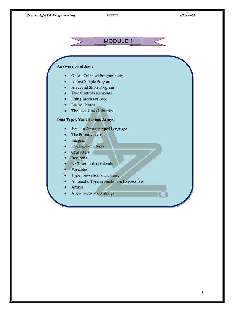 Module 1 JAVA Notes Part1 | PDF