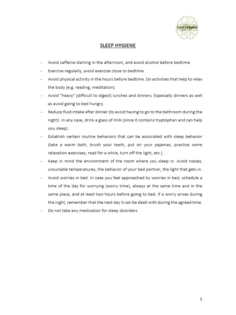 Sleep Hygiene | PDF | Self-Improvement | Wellness
