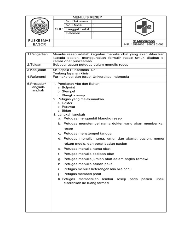 Prosedur Penulisan Resep Puskesmas | PDF
