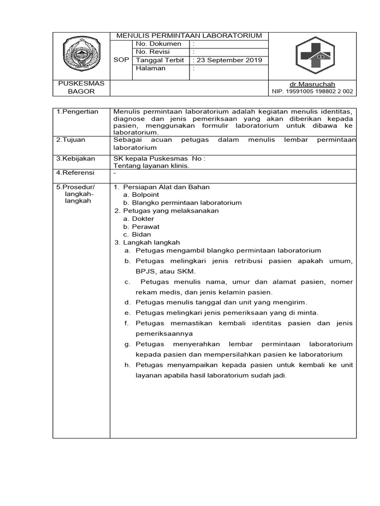 SOP-MENULIS PERMINTAAN LAB (23 Sept2019) | PDF