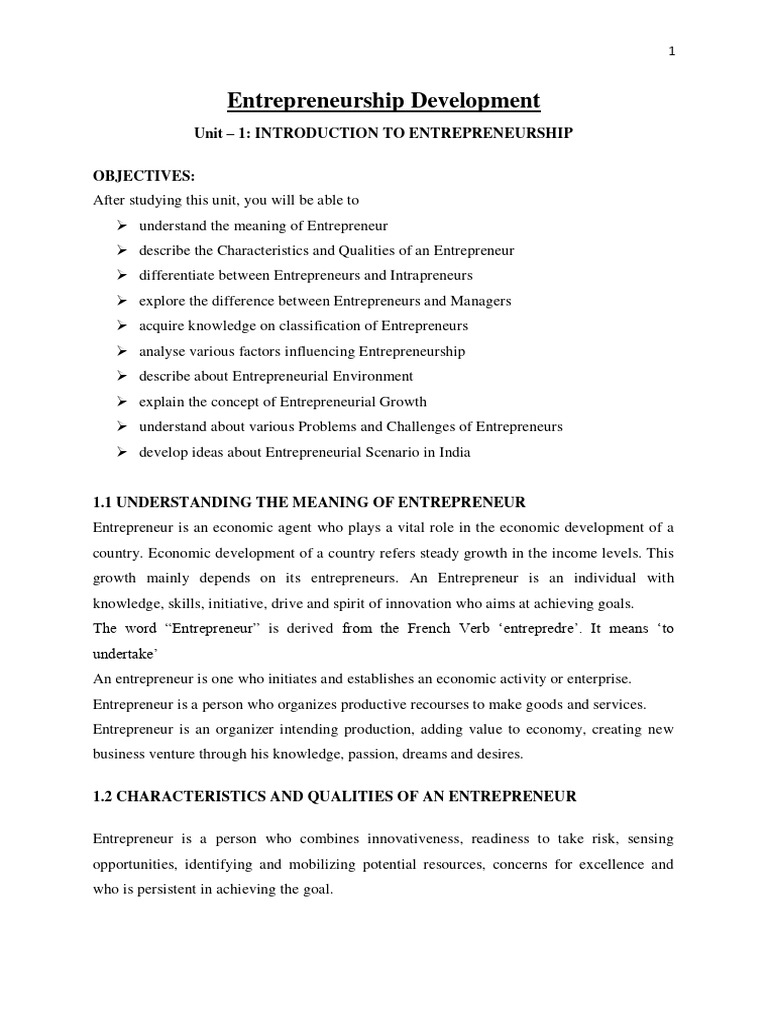 Entrepreneurship Development Full Notes Pdf