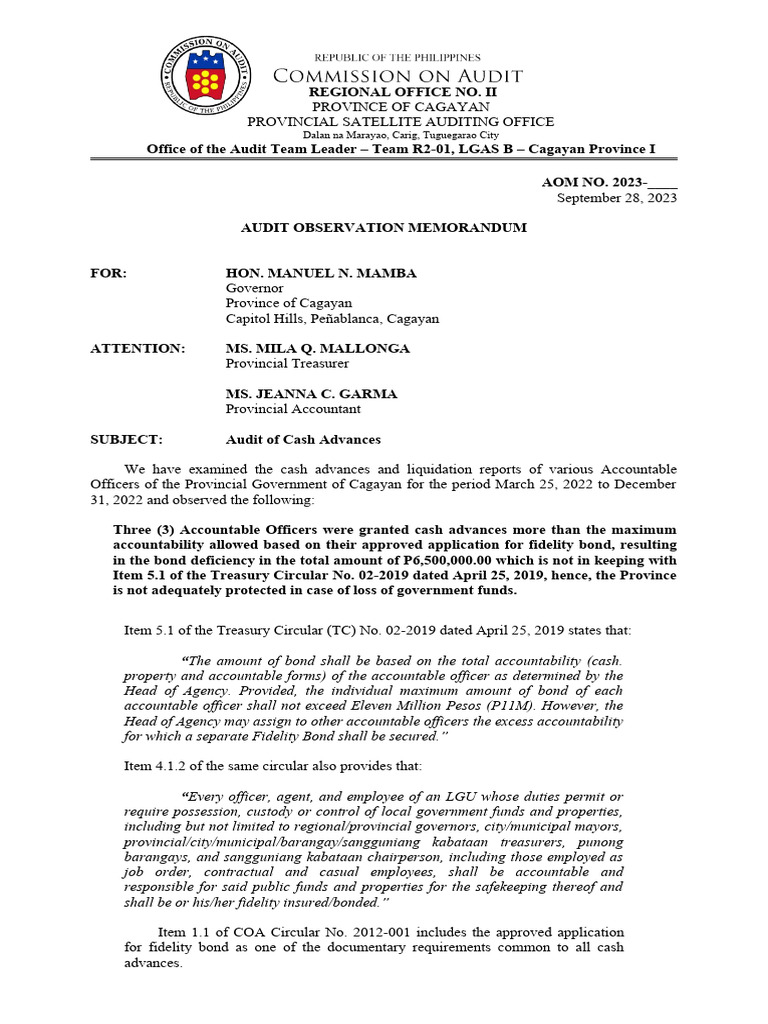 AOM No. 2023 - Bond Deficiency | PDF | Financial Services | Economies