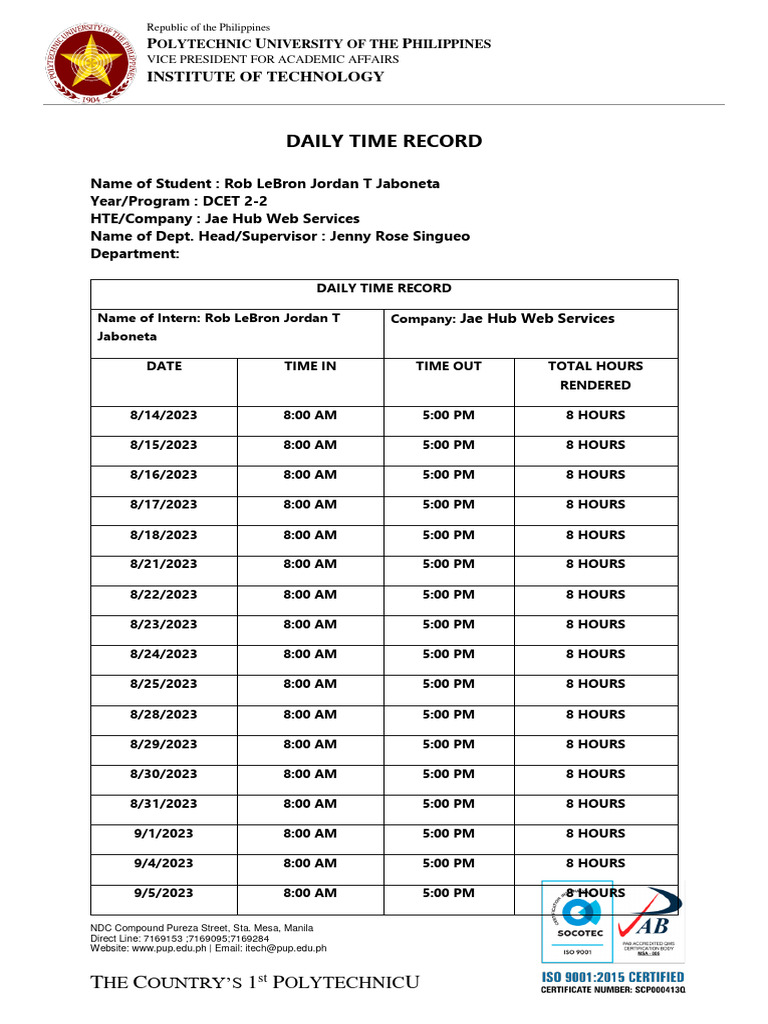 Daily Time Record (1) | PDF