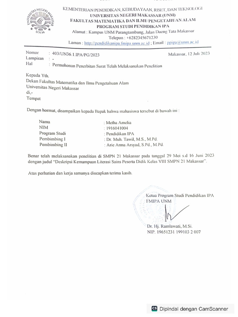 Metha Amelia - Surat Selesai Meneliti | PDF