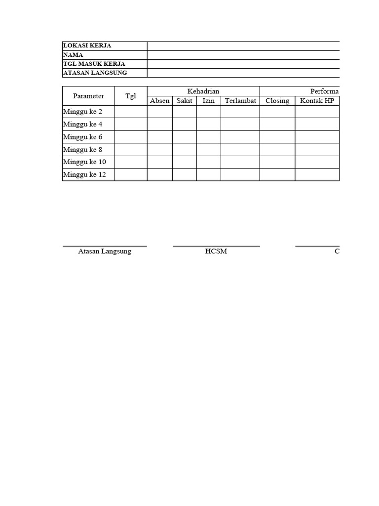 7b. Form Evaluasi Mingguan | PDF