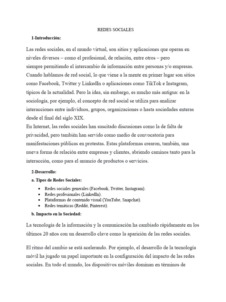 La Estructura de Un Tema Sobre Redes Sociales | PDF | Servicio de redes sociales | Internet
