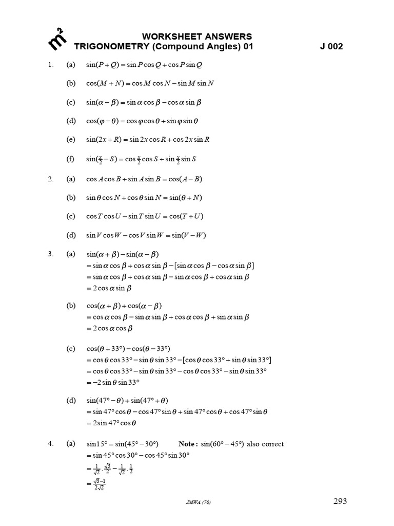 Compound Angles Questions & Solutions | PDF