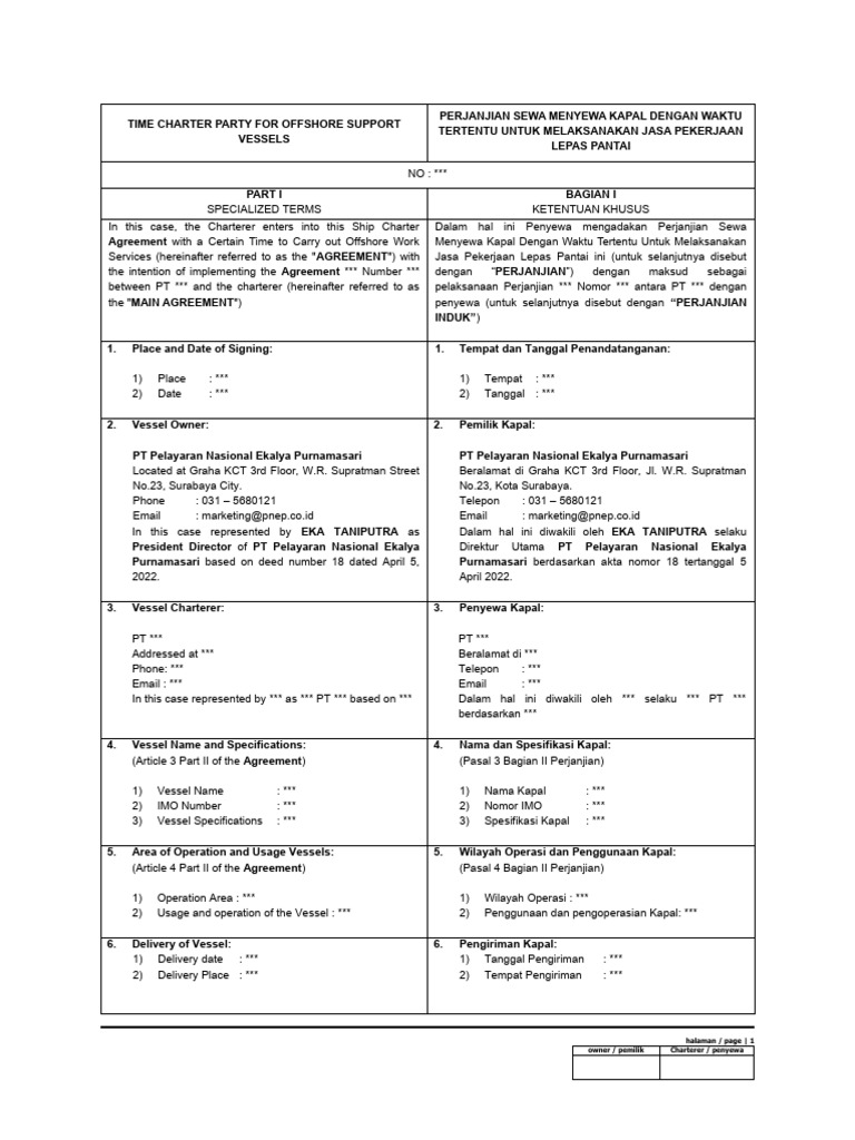 Draft - Time Charter Sebagai Pemilik Kapal - 3rd Aggrement | PDF ...