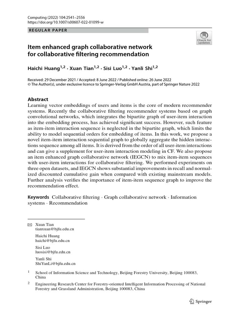 Item Enhanced Graph Collaborative Network For Collaborative Filtering Recommendation | PDF ...