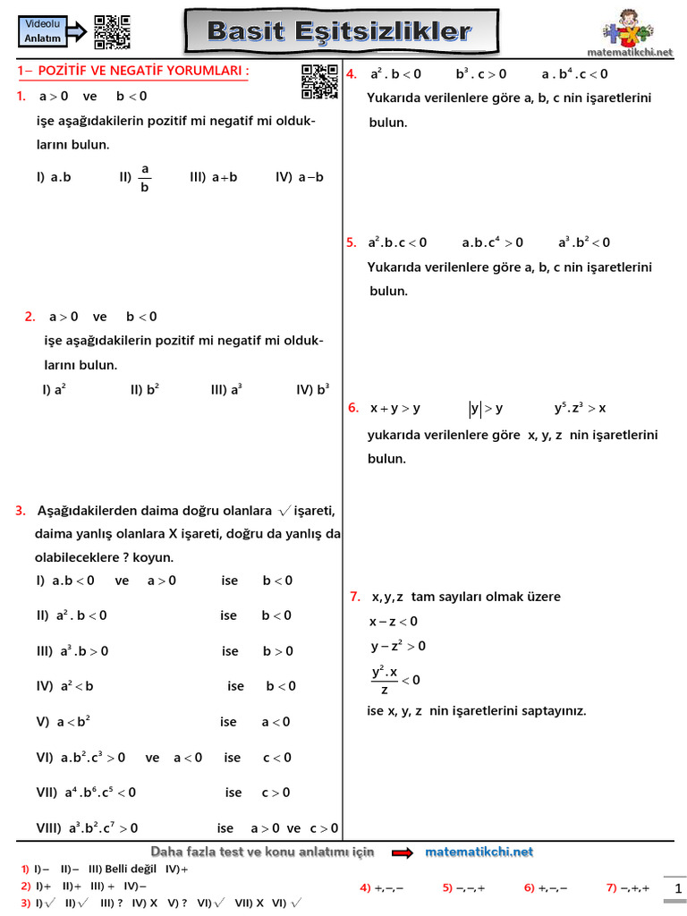 Basit Eşitsizlikler Konu Anlatımı | PDF