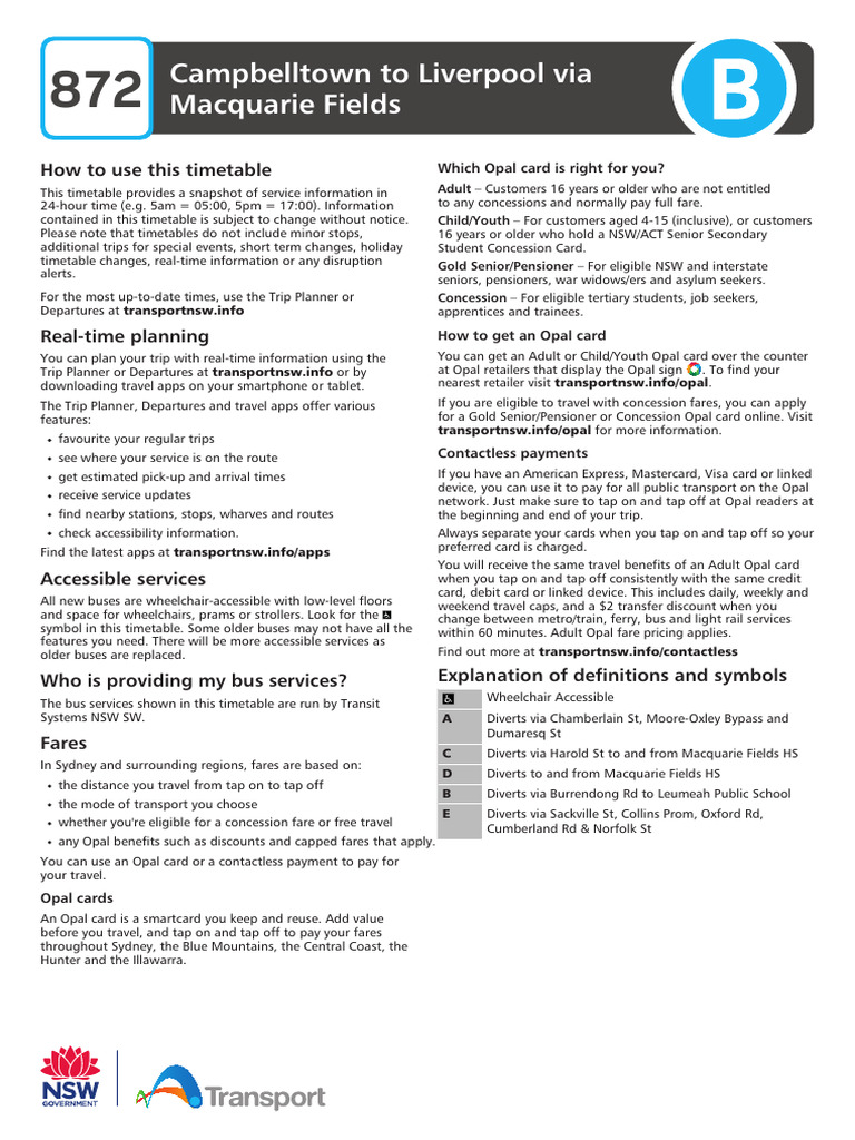 872 Bus Timetable: Campbelltown-Liverpool | PDF | Payments | Public ...