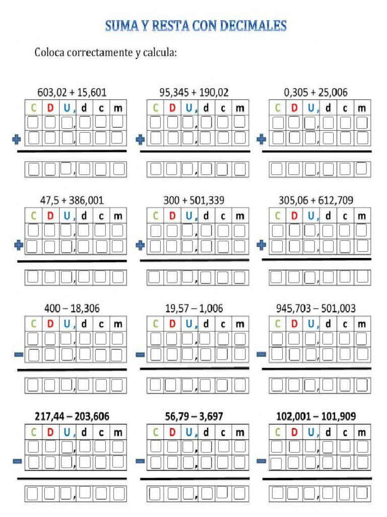 Ejercicios de Decimales | PDF