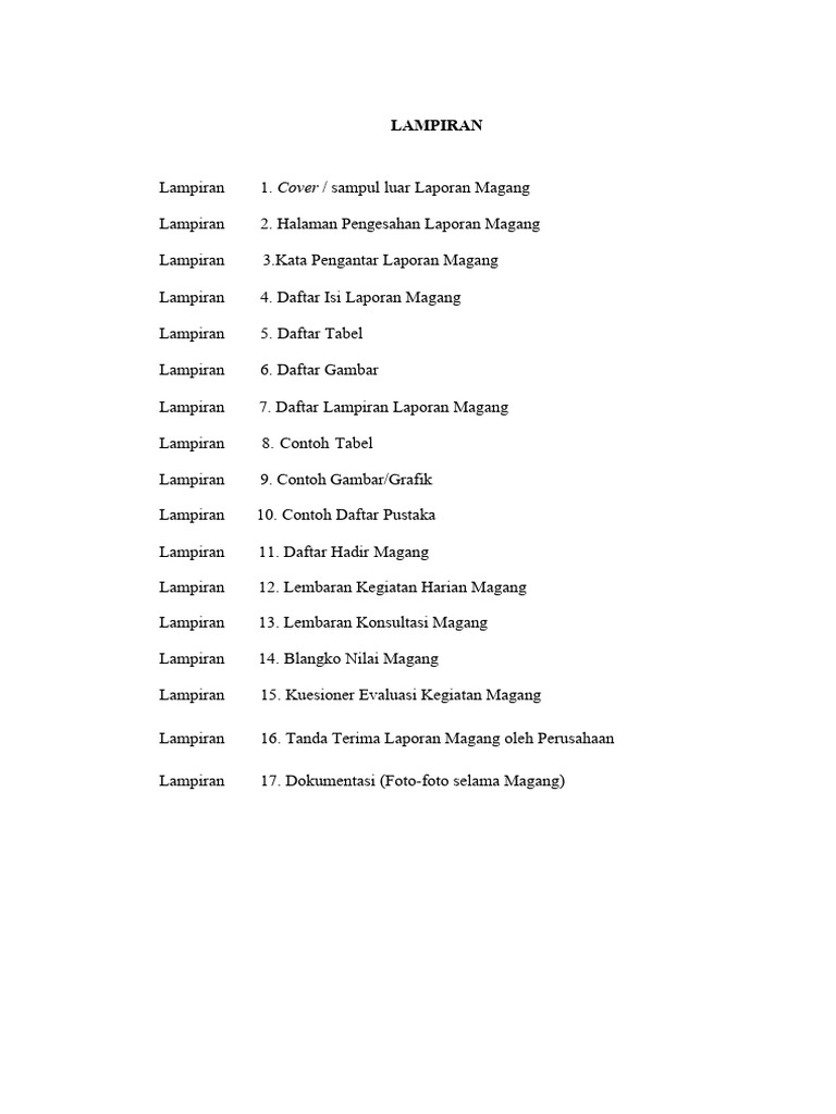 Format Lampiran Laporan Magang D1-1 | PDF