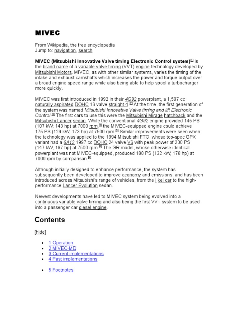 Mivec: MIVEC (Mitsubishi Innovative Valve Timing Electronic Control ...