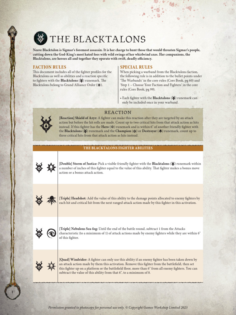 The Blacktalons: Faction Rules Special Rules | PDF