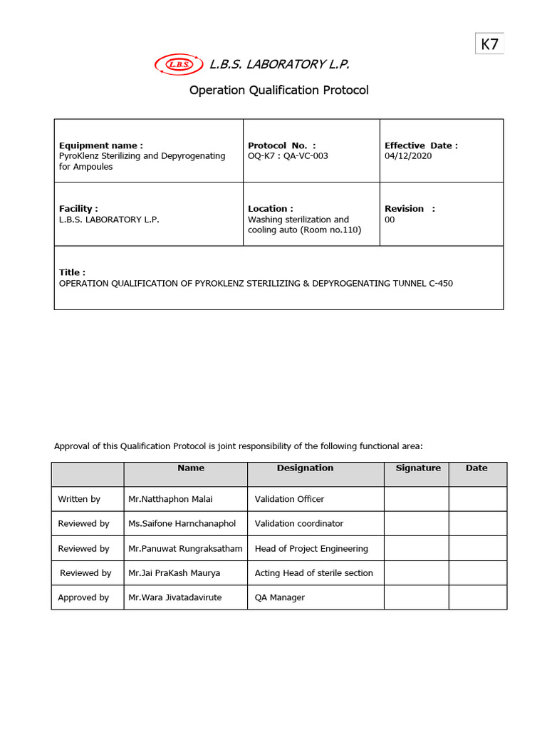 OQ-K7-QA-VC-003 Sterilizing Tunnel - Rev00 | Download Free PDF | Verification And Validation ...