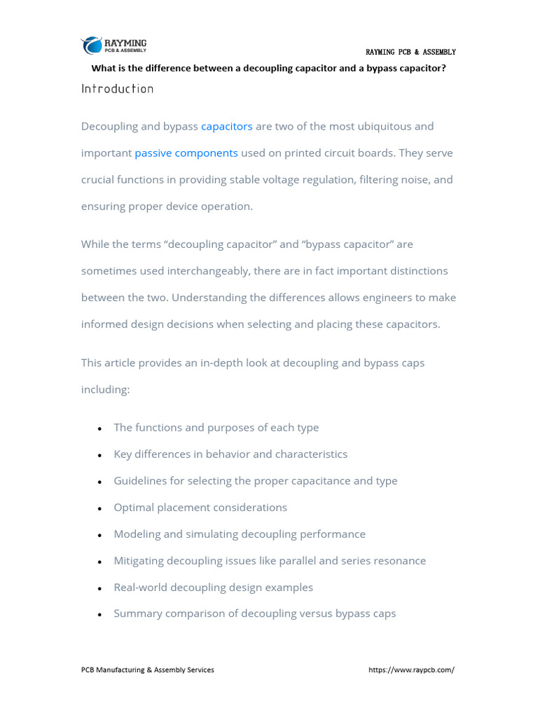 Decoupling vs. Bypass Capacitors Explained | PDF | Capacitor | Printed ...