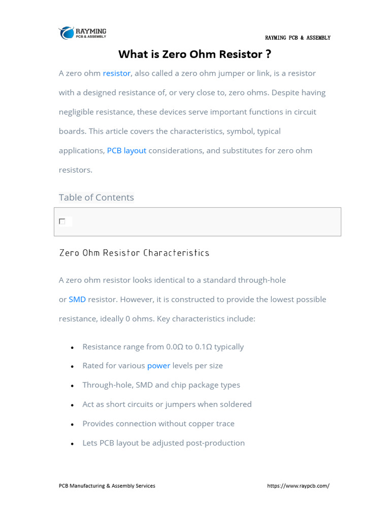 What Is Zero Ohm Resistor | PDF | Printed Circuit Board | Resistor
