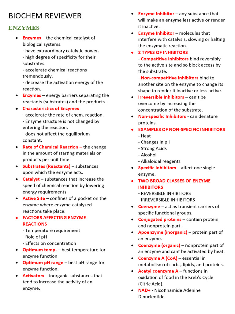 BIOCHEM REVIEWER Enzymes | PDF