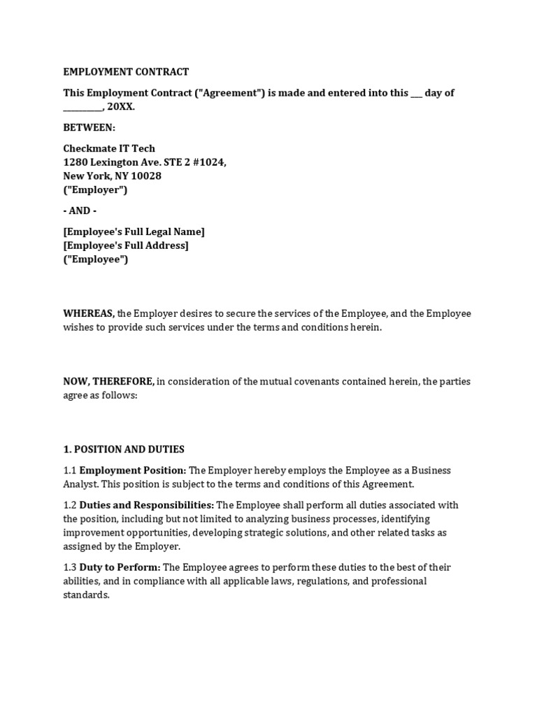 Business Analyst Employment Contract | PDF | Finance & Money Management