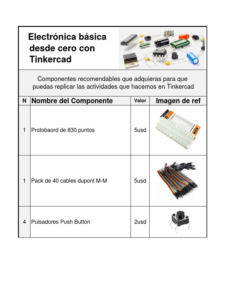 Lista de Componentes - Curso de Electronica | PDF