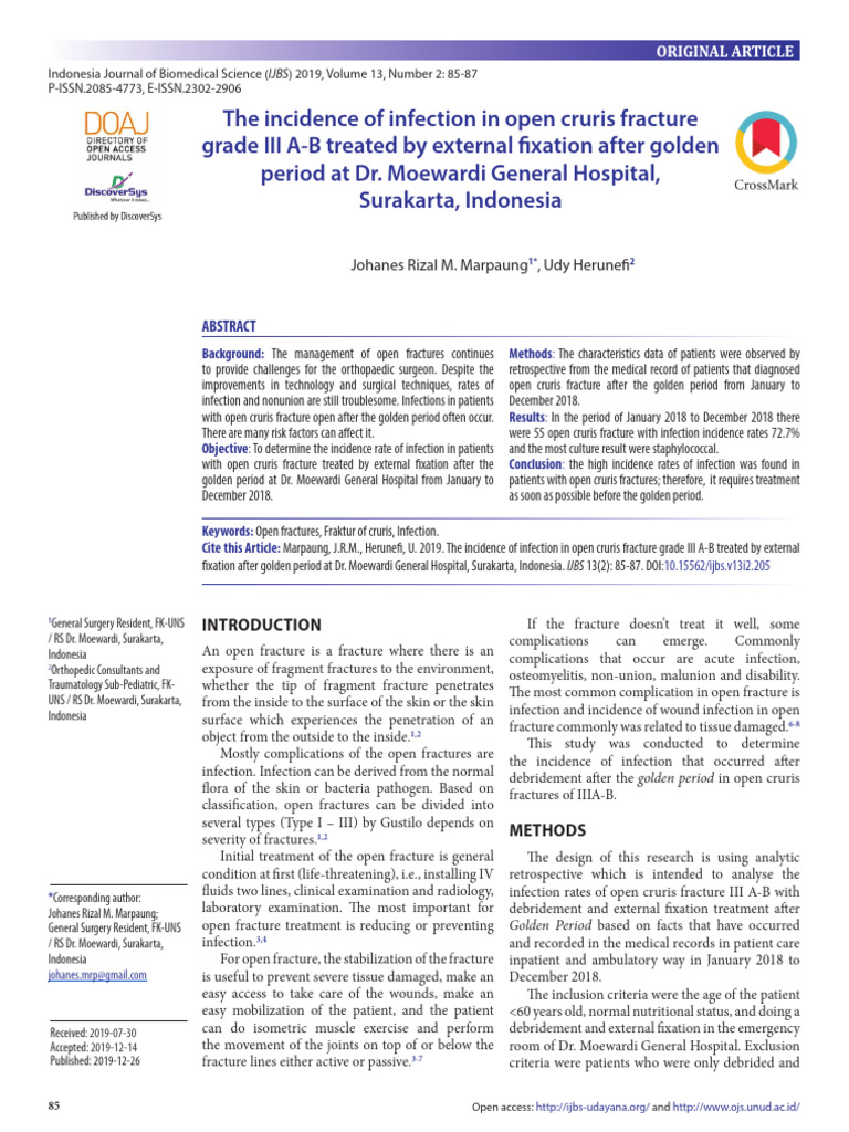The Incidence of Infection in Open Cruris Fracture | PDF | Epidemiology ...