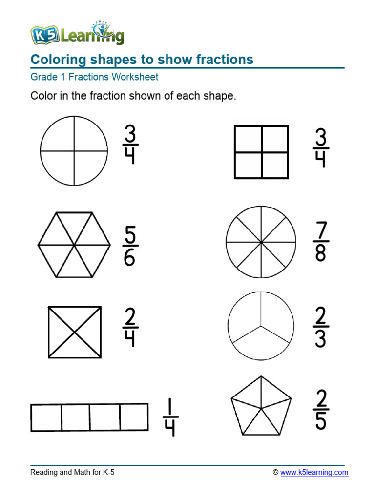 Grade 1 Coloring Fractions Shapes 2 | PDF