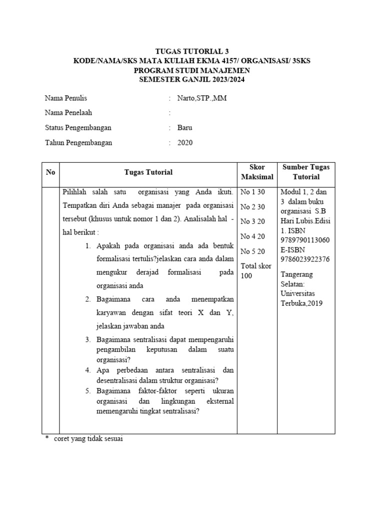 TUGAS TUTORIAL 3 Pertemuan 7 Organisasi | PDF