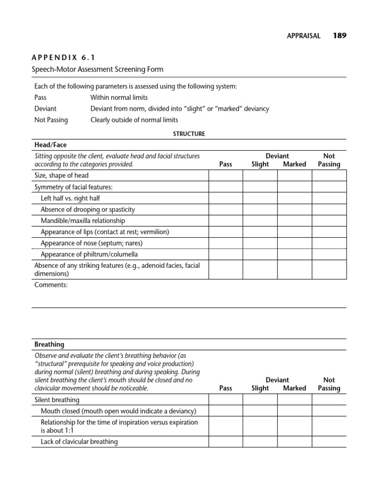 Speech-Motor Assessment Form | PDF | Animal Anatomy | Human Head And Neck