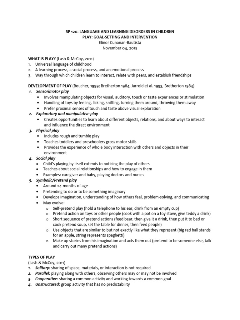 Play Types and Intervention (Therapy Techniques) | PDF | Toys | Autism ...