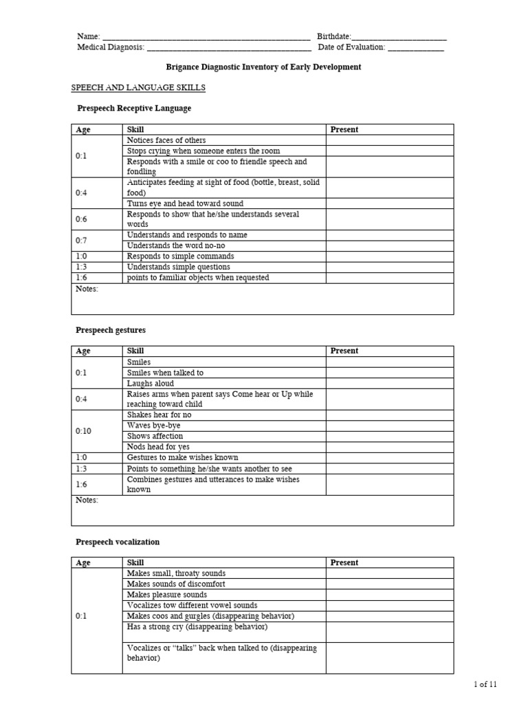 Brigance Diagnostic Inventory of Early Development | PDF | Question | Word
