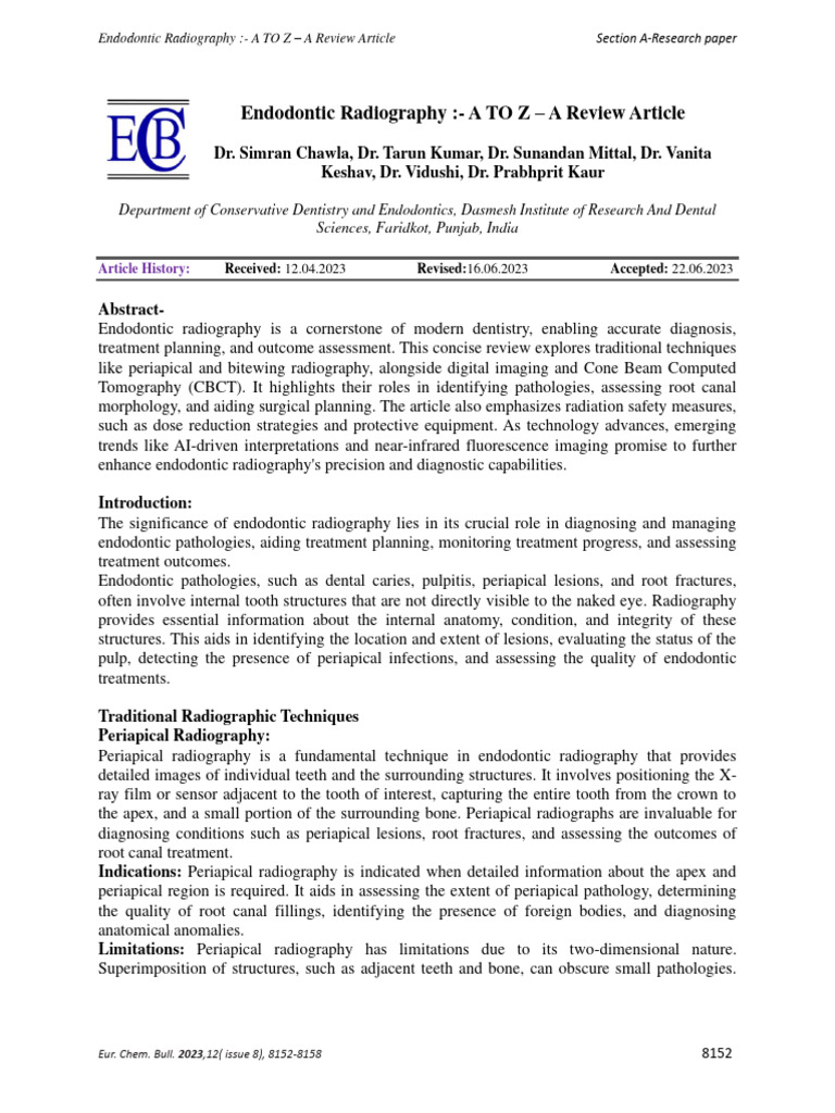 Endodontic Radiography - A TO Z - A Review Article | PDF | Radiography ...