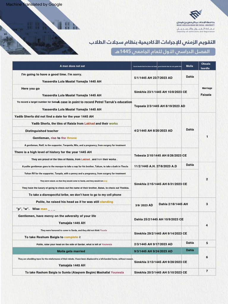 Academic Calendar - First Semester 1445 | PDF | Semitic Words And Phrases | Banu Hashim