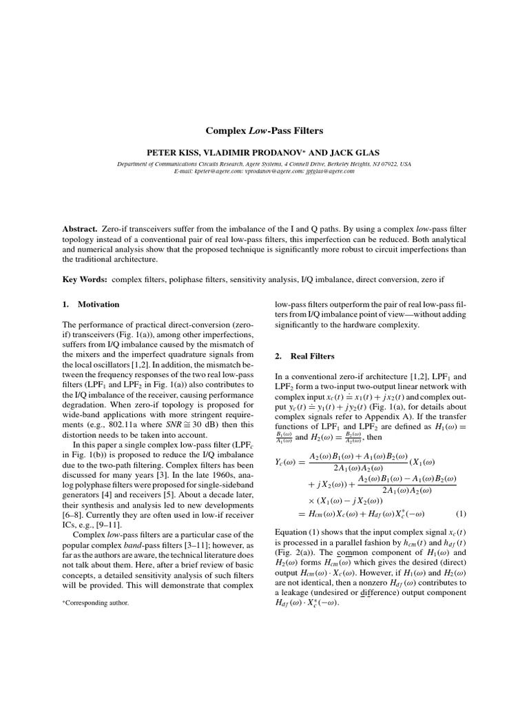 Complex Low-Pass Filters | PDF | Filter (Signal Processing) | Low Pass Filter