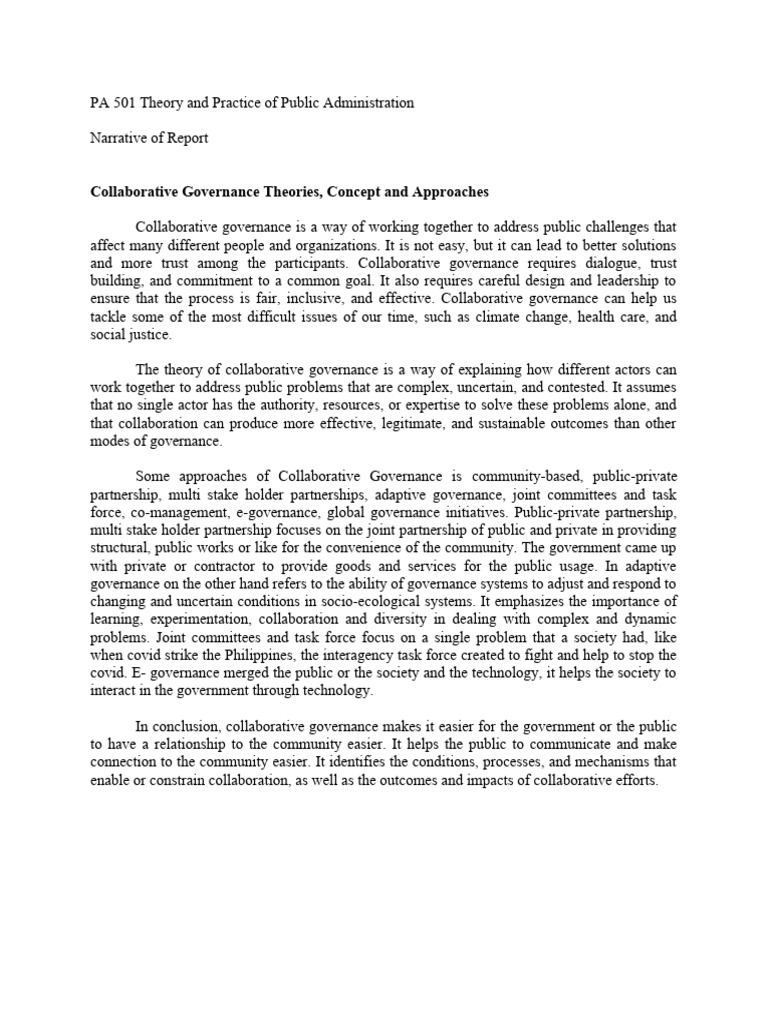 Narrative Report Collaborative Governance | PDF | Governance ...