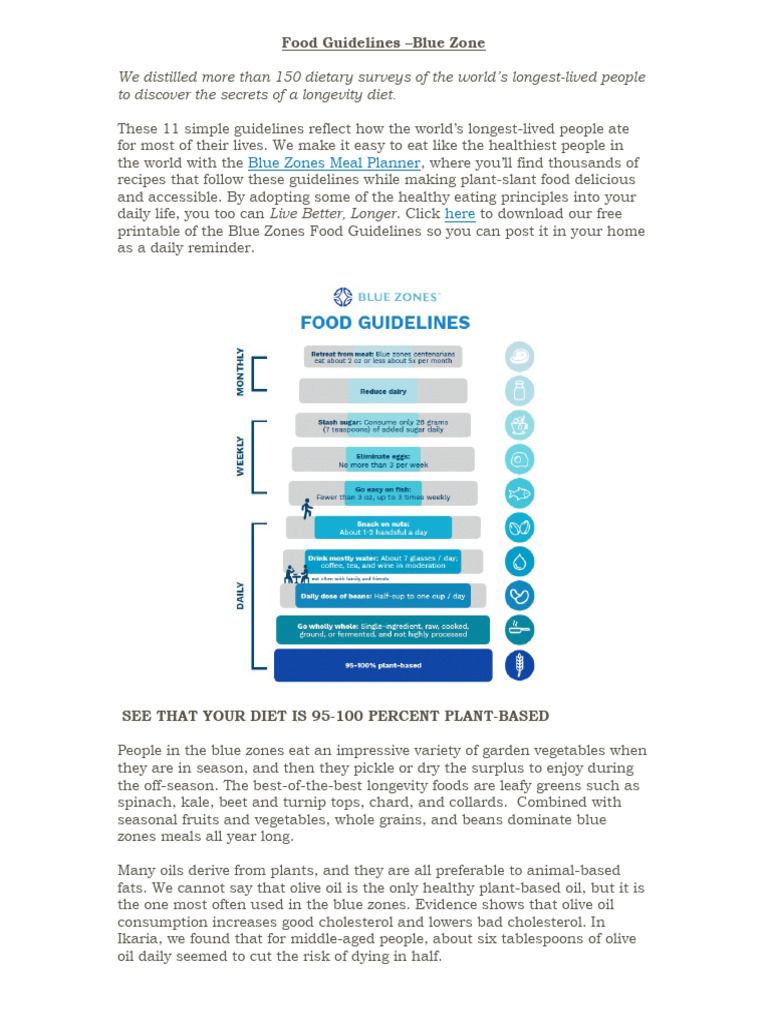 Blue Zone Food Guidelines | PDF